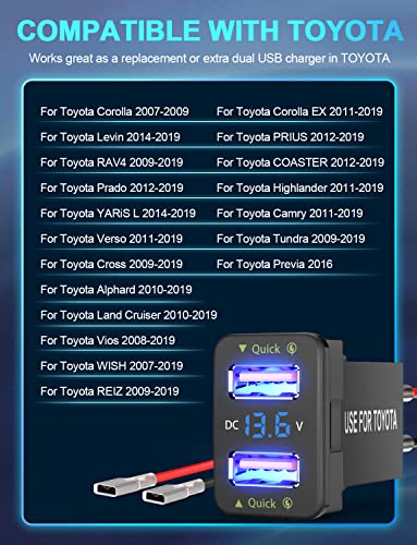 Carrkoopy for Toyota Quick Charge 3.0 USB Port Charger Socket, Car Charger Accessories, Compatible with Mobile Phones, Tablet, GPS, Digital Cameras, PDAs and Other USB Accessories (1.3 * 0.88inch)