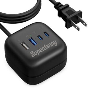 usb c charger station, superdanny gan 70w usb c charger, 4-port usb charging hub with 4ft cord, usb-c pd/usb-a qc fast charge hub compatible for macbook, laptops, ipad, iphone, samsung galaxy, black