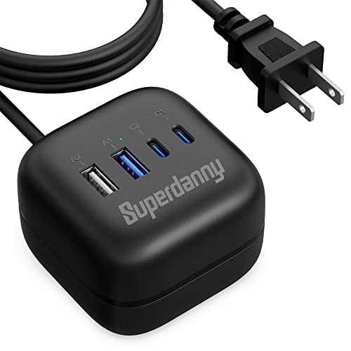 USB C Charger Station, SUPERDANNY GaN 70W USB C Charger, 4-Port USB Charging Hub with 4ft Cord, USB-C PD/USB-A QC Fast Charge Hub Compatible for MacBook, Laptops, iPad, iPhone, Samsung Galaxy, Black