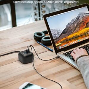 USB C Charger Station, SUPERDANNY GaN 70W USB C Charger, 4-Port USB Charging Hub with 4ft Cord, USB-C PD/USB-A QC Fast Charge Hub Compatible for MacBook, Laptops, iPad, iPhone, Samsung Galaxy, Black