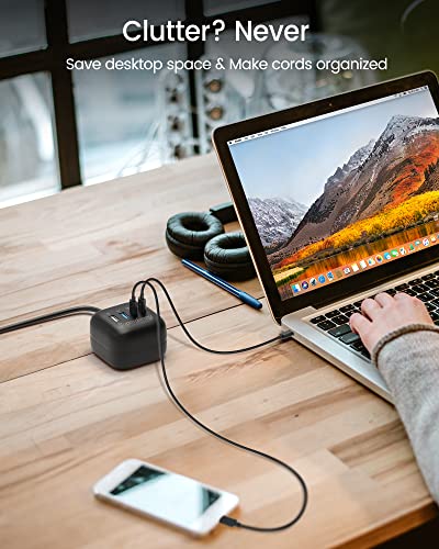 USB C Charger Station, SUPERDANNY GaN 70W USB C Charger, 4-Port USB Charging Hub with 4ft Cord, USB-C PD/USB-A QC Fast Charge Hub Compatible for MacBook, Laptops, iPad, iPhone, Samsung Galaxy, Black