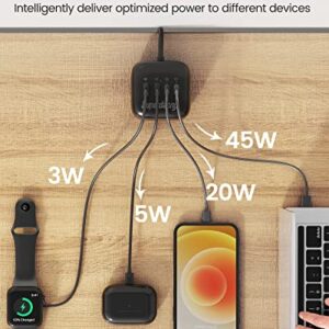 USB C Charger Station, SUPERDANNY GaN 70W USB C Charger, 4-Port USB Charging Hub with 4ft Cord, USB-C PD/USB-A QC Fast Charge Hub Compatible for MacBook, Laptops, iPad, iPhone, Samsung Galaxy, Black