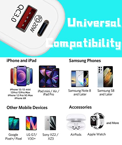 USB C Wall Charger Block - NOKIPATH 20W Dual Port USB Plug PD Power Adapter Charger Cube Type C Fast Charging Blocks Box Brick for iPhone 14 13 12 Pro Max 11 SE XS X 8 Plus, Samsung, AirPods, Phones