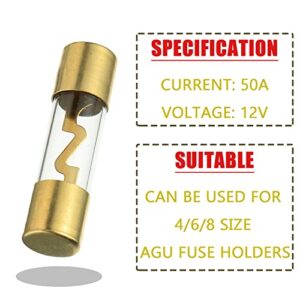 SIGANDG 50A AGU Fuse Gold Plated Glass Car Audio for Car Auto Marine Audio Stereo Amplifier Power Protection (Pack of 5)