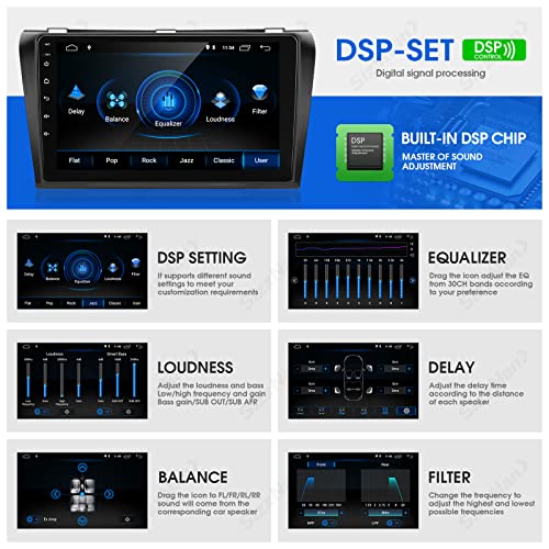 SizxNanv for Mazda 3 Android 10 Touch Screen Compatible with Carplay Android Auto,Car Radio Stereo Bluetooth Navigation Media Player GPS WiFi FM Rear Camera for Mazda 3 2004 2005 2006 2007 2008 2009