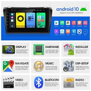 SizxNanv for Mazda 3 Android 10 Touch Screen Compatible with Carplay Android Auto,Car Radio Stereo Bluetooth Navigation Media Player GPS WiFi FM Rear Camera for Mazda 3 2004 2005 2006 2007 2008 2009