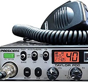 President Taylor FCC, 12/24V CB Radio, 40 Channels AM, Up/down Channel Selector, Volume Adjustment and ON/OFF, Multi-Functions LCD Display, S/RF Vu-Meter, Beep Function, EMG Programmable, Talkback