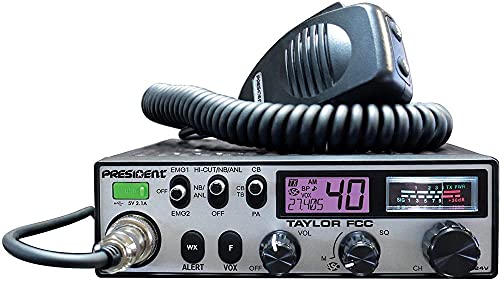 President Taylor FCC, 12/24V CB Radio, 40 Channels AM, Up/down Channel Selector, Volume Adjustment and ON/OFF, Multi-Functions LCD Display, S/RF Vu-Meter, Beep Function, EMG Programmable, Talkback