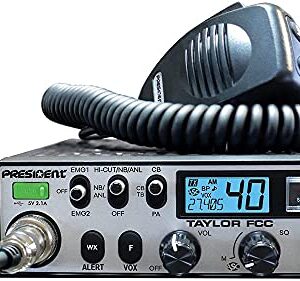 President Taylor FCC, 12/24V CB Radio, 40 Channels AM, Up/down Channel Selector, Volume Adjustment and ON/OFF, Multi-Functions LCD Display, S/RF Vu-Meter, Beep Function, EMG Programmable, Talkback