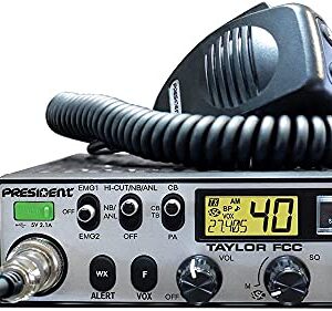 President Taylor FCC, 12/24V CB Radio, 40 Channels AM, Up/down Channel Selector, Volume Adjustment and ON/OFF, Multi-Functions LCD Display, S/RF Vu-Meter, Beep Function, EMG Programmable, Talkback