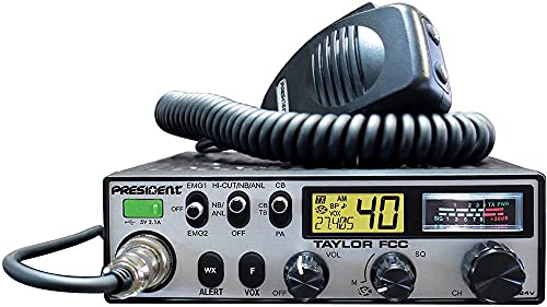 President Taylor FCC, 12/24V CB Radio, 40 Channels AM, Up/down Channel Selector, Volume Adjustment and ON/OFF, Multi-Functions LCD Display, S/RF Vu-Meter, Beep Function, EMG Programmable, Talkback