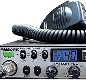 President Taylor FCC, 12/24V CB Radio, 40 Channels AM, Up/down Channel Selector, Volume Adjustment and ON/OFF, Multi-Functions LCD Display, S/RF Vu-Meter, Beep Function, EMG Programmable, Talkback