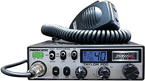 President Taylor FCC, 12/24V CB Radio, 40 Channels AM, Up/down Channel Selector, Volume Adjustment and ON/OFF, Multi-Functions LCD Display, S/RF Vu-Meter, Beep Function, EMG Programmable, Talkback