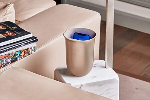 Lexon OBLIO Wireless Phone Charger with UV Light Sanitizer, QI Certified Fast Charging Station 10W and clinically Proven Cell Phone Cleaner, Compatible with iPhone & Android, Unique Design - Gold