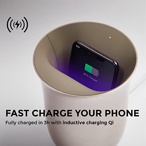 Lexon OBLIO Wireless Phone Charger with UV Light Sanitizer, QI Certified Fast Charging Station 10W and clinically Proven Cell Phone Cleaner, Compatible with iPhone & Android, Unique Design - Gold