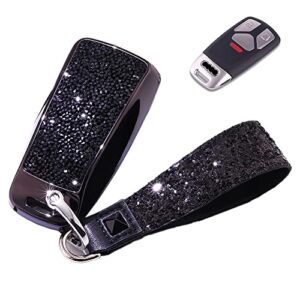 sanrily 1pcs sparkling bling key fob cover case for audi a4 q7 q5 tt a5 a6 sq5 r8 s4 s5 keyless entry remote key holder samrt key protector with keychain black