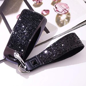 SANRILY 1Pcs Sparkling Bling Key Fob Cover Case for Audi A4 Q7 Q5 TT A5 A6 SQ5 R8 S4 S5 Keyless Entry Remote Key Holder Samrt Key Protector with Keychain Black