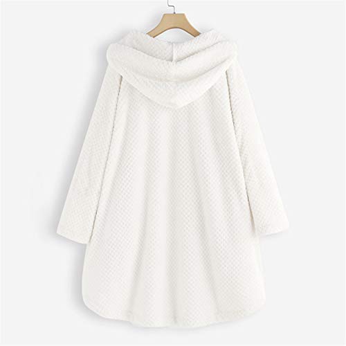 Andongnywell Womens Fuzzy Fleece Jacket Solid Open Front Hooded Buttons Coats Long Sleeve Outwear with Pockets (White,5X-Large)