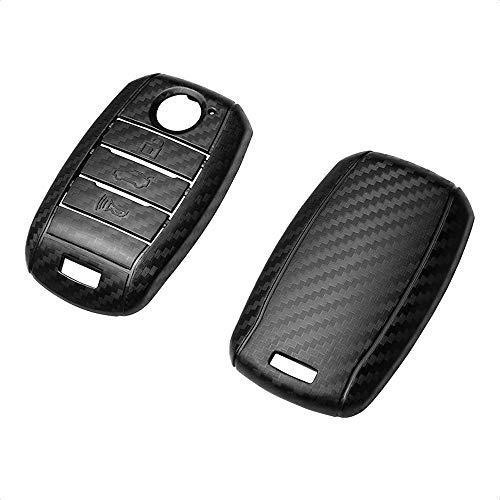 TANGSEN Smart Key Fob Personalized Case Protective Cover Compatible with KIA Optima Rio Sorento SPORTAGE 4 Button Keyless Entry Remote 3D Twill Weave Carbon Fiber ABS Plastic Emboss