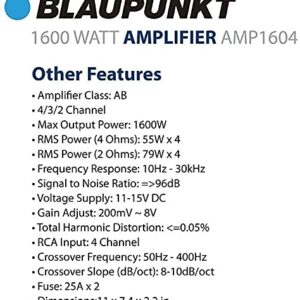 BLAUPUNKT 1600W 4-Channel, Full-Range Amplifier AMP1604, Black