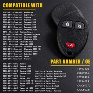 Key Fob Replacement Fits for 2007-2016 Chevy Silverado Suburban Tahoe Avalanche Equinox Express Traverse GMC Sierra Yukon Acadia Savana Cadillac Escalade Buick Enclave Saturn Vue Outlook, 3 Btn Set 2