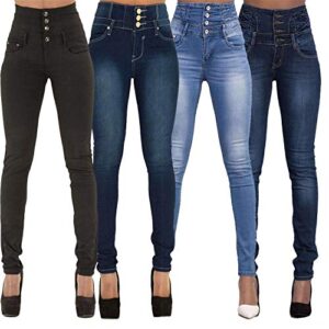 Andongnywell Plus Size Colombian Design Butt Lifting High Waist Skinny Jeans (Black,X-Large)