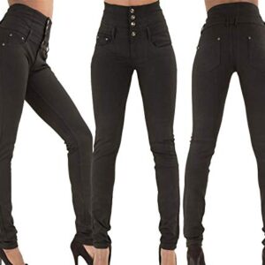 Andongnywell Plus Size Colombian Design Butt Lifting High Waist Skinny Jeans (Black,X-Large)