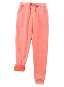 andongnywell women’s warm jogger fleece pants sherpa lined athletic sweatpants winter casual harem sports pants (orange,x-large)