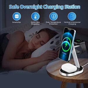 3 in 1 Magnetic Wireless Charger, 18W Aluminum Alloy MagSafe Charging Station for iPhone 14 Pro/14 Pro Max /14/13/12 Series, AirPods 3/Pro/2, iWatch 8/Ultra/7/6/SE/5/4/3/2 (with QC 3.0 Adapter)