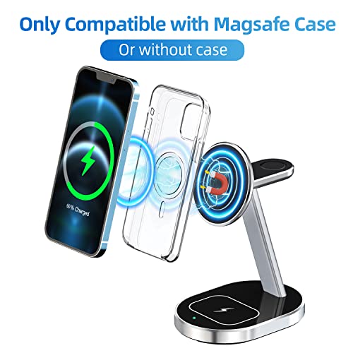 3 in 1 Magnetic Wireless Charger, 18W Aluminum Alloy MagSafe Charging Station for iPhone 14 Pro/14 Pro Max /14/13/12 Series, AirPods 3/Pro/2, iWatch 8/Ultra/7/6/SE/5/4/3/2 (with QC 3.0 Adapter)