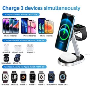 3 in 1 Magnetic Wireless Charger, 18W Aluminum Alloy MagSafe Charging Station for iPhone 14 Pro/14 Pro Max /14/13/12 Series, AirPods 3/Pro/2, iWatch 8/Ultra/7/6/SE/5/4/3/2 (with QC 3.0 Adapter)