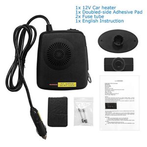 12V/200W Car Fan Fast Heater,2 in 1 Heating&Cooling Black Portable Auto Demister,Anti-fire ABS Windshield Defroster,360 Degree Rotary Windscreen Defogger