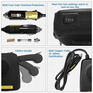 12V/200W Car Fan Fast Heater,2 in 1 Heating&Cooling Black Portable Auto Demister,Anti-fire ABS Windshield Defroster,360 Degree Rotary Windscreen Defogger