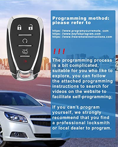 Keyless Entry Remote Car Key Fob for Chevy Malibu 2016-2021, Chevy Cruze 2016-2019, Chevy Camaro 2016-2021, 433MHz ID46 Chip 5 Button, HYQ4EA 13529662