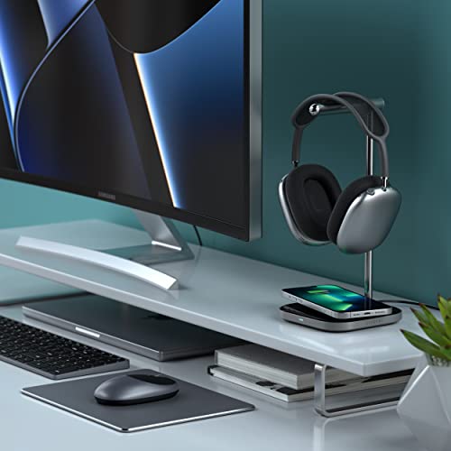 Satechi 2-in-1 Headphone Stand with Wireless Charger – USB Type-C Output Port and Magnetic Wireless Charger – Compatible with iPhones and Other Qi-Enabled Devices