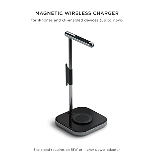 Satechi 2-in-1 Headphone Stand with Wireless Charger – USB Type-C Output Port and Magnetic Wireless Charger – Compatible with iPhones and Other Qi-Enabled Devices