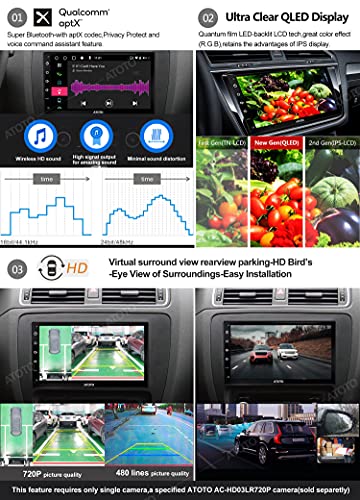 ATOTO S8 Premium 7inch Double-DIN Android Car Stereo, Wireless CarPlay & Android Auto, Dual Bluetooth w/aptX HD, QLED Display,Split Screen, HD Rearview with LRV, USB tethering,SCVC and More, S8G2B74PM