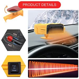 Car Heater, Portable Car Heater that Plugs into Cigarette Lighter, 12V 150W 2 in 1 Car Heating and Cooling Fan, Car Windshield Defroster Demister, 10S Fast Heating, 360° Rotatable Base Yellow