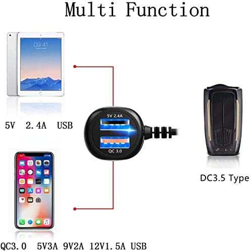 Radar Detector Power Cord,for Uniden Escort Valentine Beltronics Passport Cobra etc Radar Detector,with Dual USB QC3.0 Quick Charger (DC3.5)