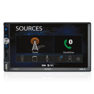 jensen cmr270 7-inch led digital media touch screen double din car stereo | push to talk assistant | backup camera input | bluetooth | usb fast charging | microsd | no cd/dvd