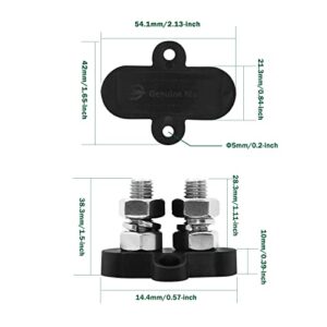 LENKRAD Bus Bar Terminal Block, Power Insulated Stud Battery Junction Post 3/8" Power Distribution Positive Negative for Truck RV Boat Car, Dual Heavy Duty Stainless Steel DC 48V