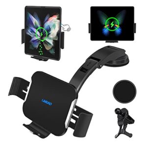 lamjad wireless car charger mount for galaxy z fold 4/3 car mount/accessories,[dual coils] 15w fast charging phone holder for galaxy z fold 4/3/2/s22 ultra, iphone 14/13/12