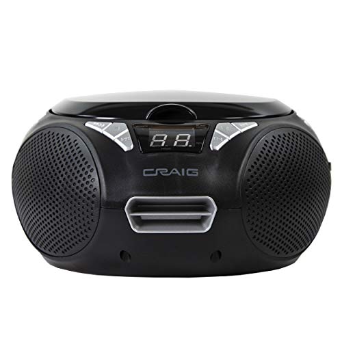 Craig CD6925 Portable Top-Loading Stereo CD Boombox with AM/FM Stereo Radio in Black | LED Display | Programmable CD Player | CD-R/CD-W Compatible | AUX Port Supported |