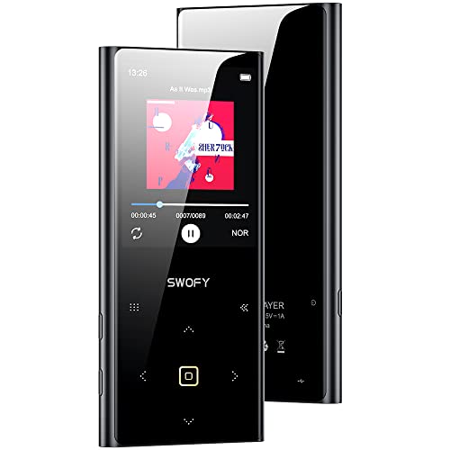 32GB Mp3 Player with Bluetooth 5.0, SWOFY Portable Digital Lossless HiFi Audio Music Player with HD Speaker, 2.4 in Curved Screen, FM Radio, Voice Recording, Ideal for Sports, Supports up to 128GB