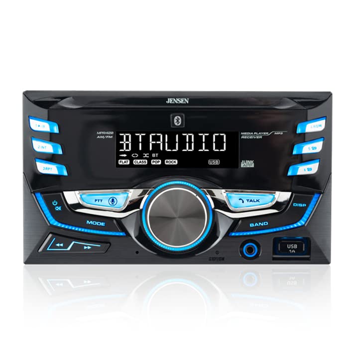 JENSEN MPR420 7 Character LCD Double DIN Car Stereo Receiver | Push to Talk Assistant | Bluetooth Hands Free Calling & Music Streaming | AM/FM Radio | USB Playback & Charging | Not a CD player