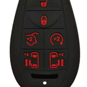 RUNZUIE Silicone Keyless Entry Remote Key Fob Cover Case Protector Shell Fit for Dodge Grand Caravan Charger Challenger Durango Journey Ram Magnum Jeep Town Country Black with Red 7 Buttons