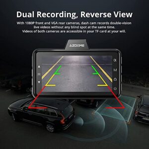 AZDOME Dual Dash Cam Front and Rear, 3 inch 2.5D IPS Screen Car Driving Recorder, 1080P FHD Dashboard Camera, Waterproof Backup Camera Night Vision, Park Monitor, G-Sensor, for Car Taxi with 32GB Card