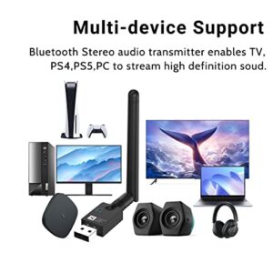 5.2 Bluetooth Transmitter for Tv Ps5 Pc Ps4, USB Bluetooth Audio Transmitter for Dual Headphones Speakers, Aptx Low Latency, Qualcomm Chip Support Aptxhd [No Drive Need]