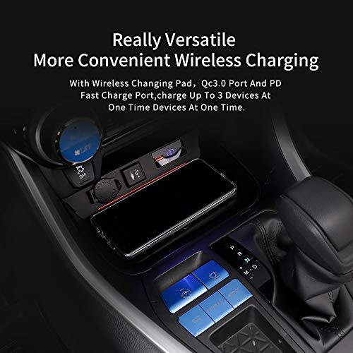 CLEC Car Wireless Charger Mount fit for RAV4 2019 2020 Toyota,QC 3.0 Fast Charging Stations Compatible with iPhone,Samsung,Qi WPC Qi 3.0 Wireless Charging,2 USB Port 36W Wireless Charger Pad