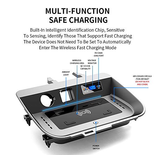 CLEC Car Wireless Charger Mount fit for RAV4 2019 2020 Toyota,QC 3.0 Fast Charging Stations Compatible with iPhone,Samsung,Qi WPC Qi 3.0 Wireless Charging,2 USB Port 36W Wireless Charger Pad